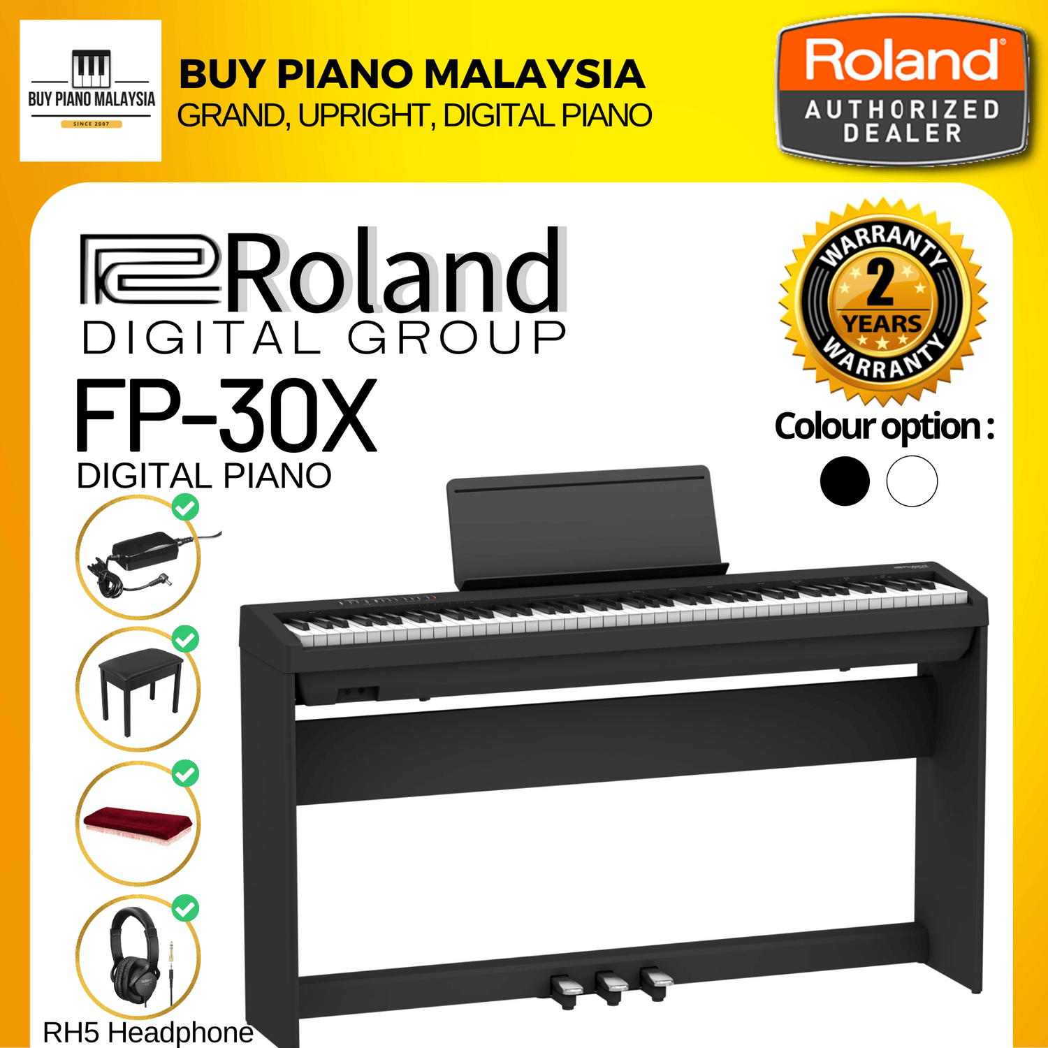 ROLAND FP30X (88-KEY DIGITAL PIANO PACKAGE) - pianocity.my